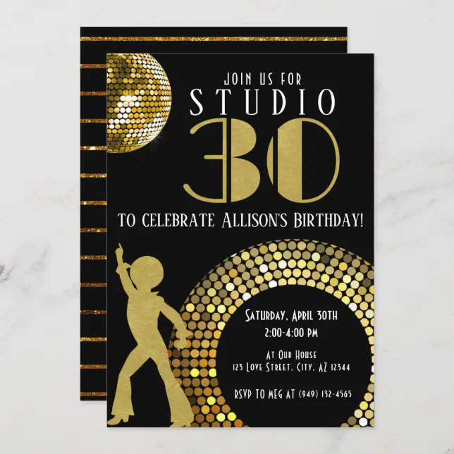 Gold Disco Ball Studio 54 Party 30th Birthday Invitation | Zazzle