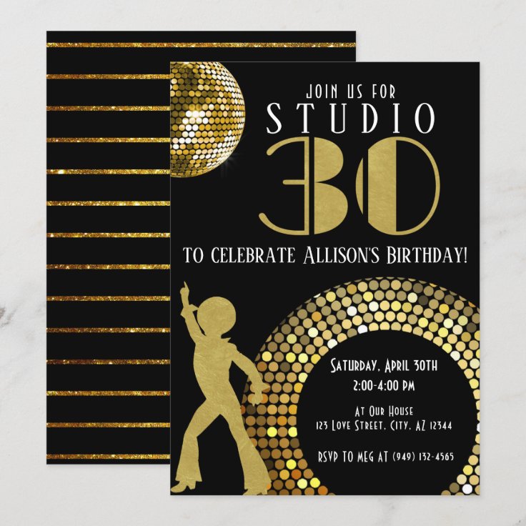 Gold Disco Ball Studio 54 Party 30th Birthday Invitation | Zazzle