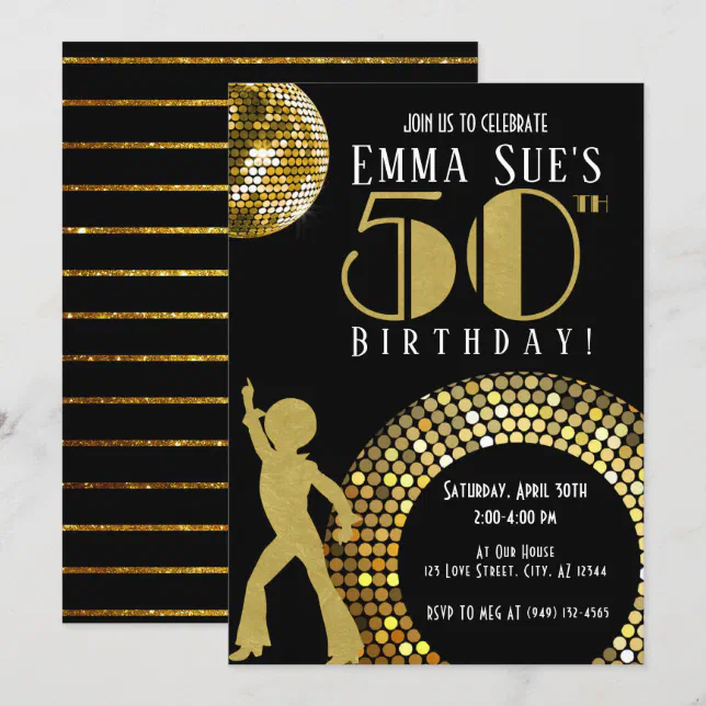 Gold Disco Ball Studio 54 Party 50th Birthday Invitation | Zazzle
