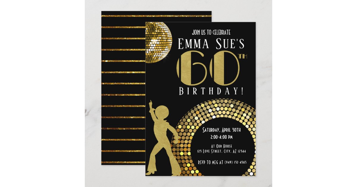 Gold Disco Ball Studio 54 Party 60th Birthday Invitation | Zazzle