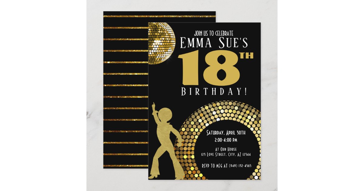 Gold Disco Ball Studio 54 Party Any Age Birthday Invitation | Zazzle