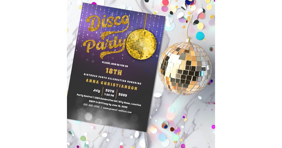 Gold Disco Birthday Party Invitation | Zazzle