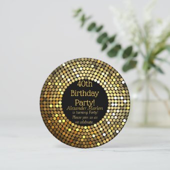 Gold Disco glitter Birthday party Invitation | Zazzle