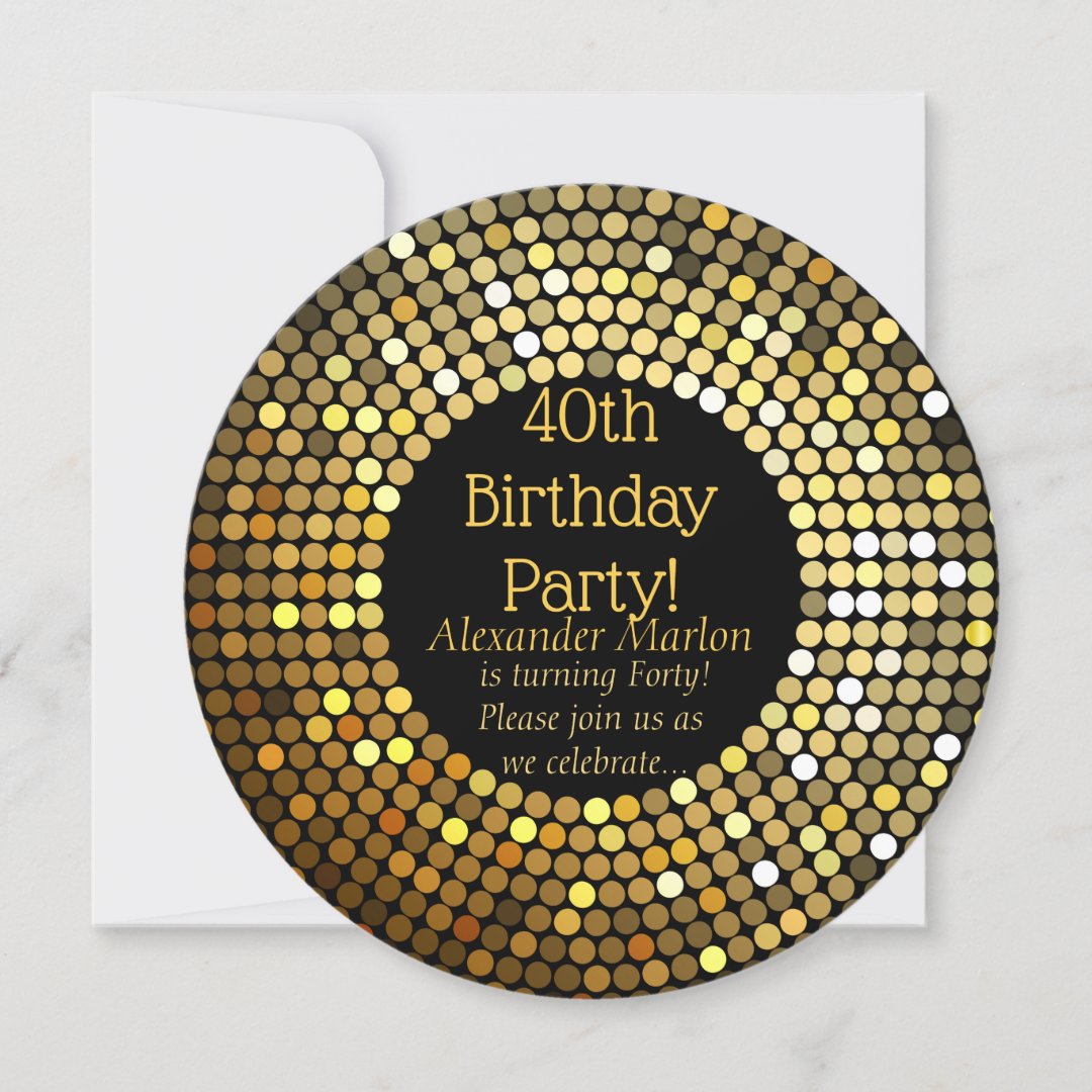 Gold Disco glitter Birthday party Invitation | Zazzle