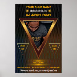 Gold DJ Music and Dance Gig add photo and logo Poster | Zazzle