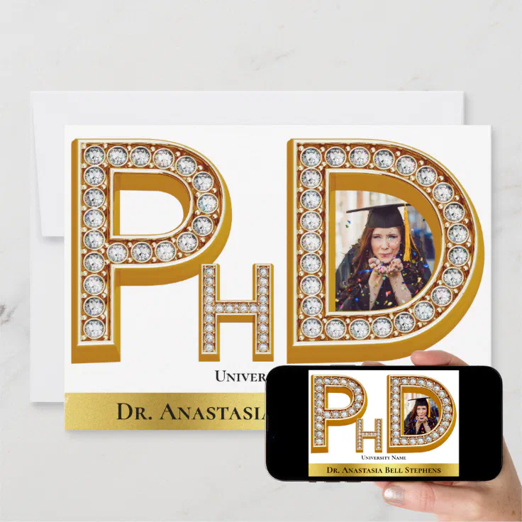 Gold Doctorate PhD Graduation Ceremony Party Photo Invitation | Zazzle
