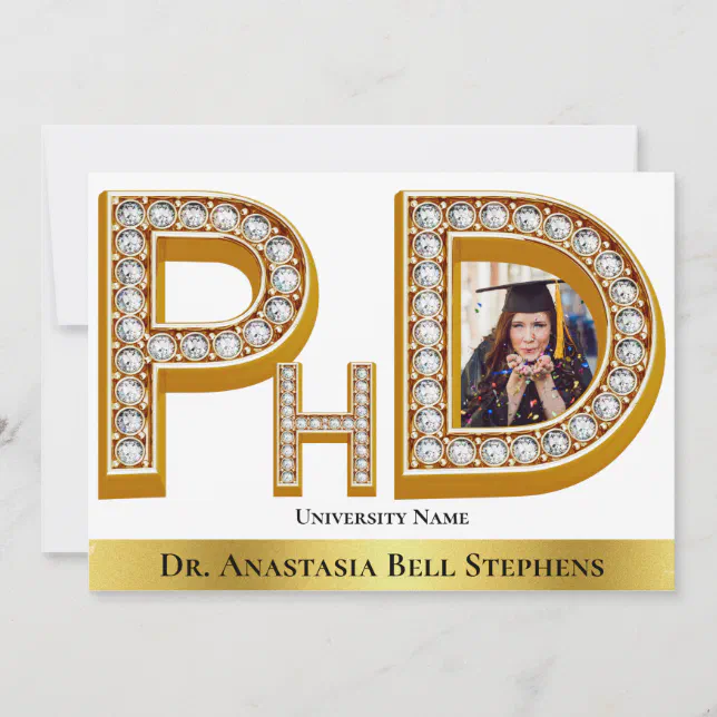 Gold Doctorate PhD Graduation Ceremony Party Photo Invitation | Zazzle