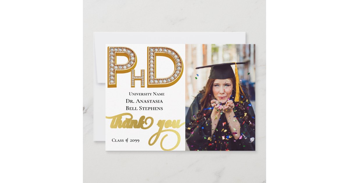 Gold Doctorate PhD Graduation Photo Thank You Card | Zazzle