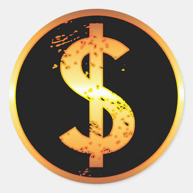 GOLD DOLLAR SIGN CLASSIC ROUND STICKER | Zazzle