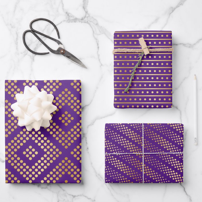 Gold Dot Patterns on Royal Purple Wrapping Paper Sheets | Zazzle.com