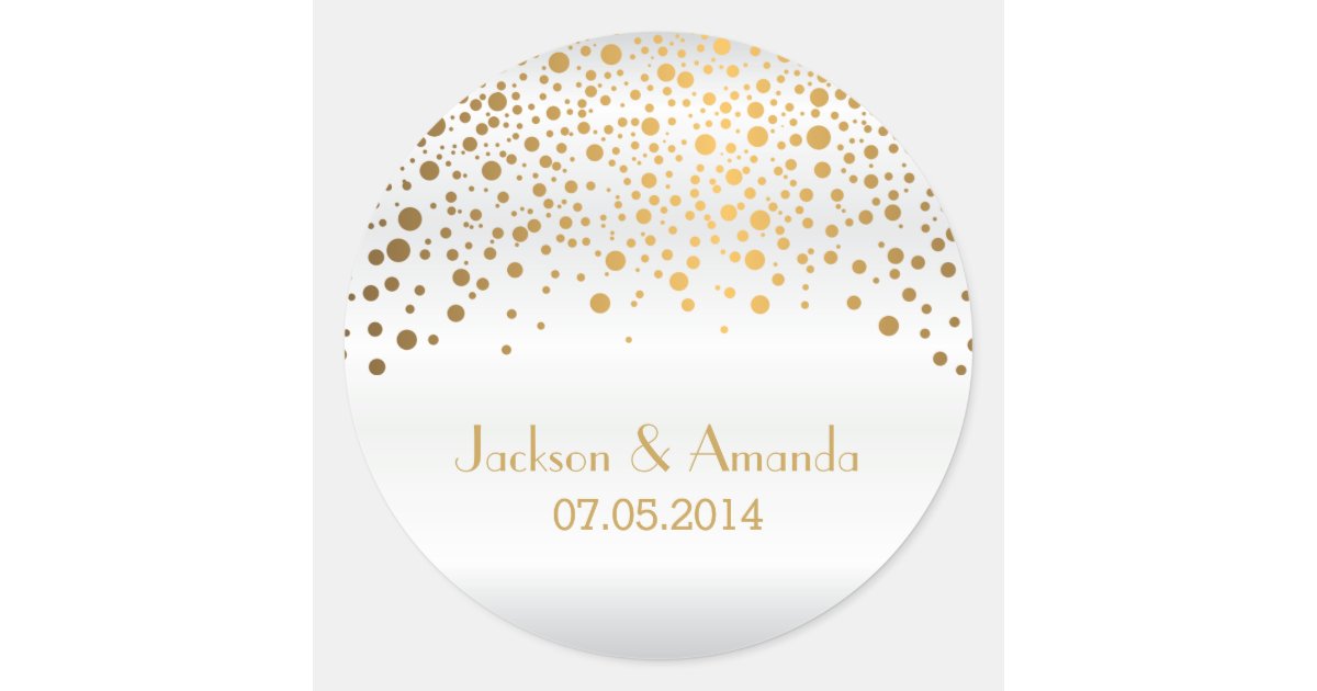 Gold Dots on White Satin | Personalize Classic Round Sticker | Zazzle