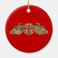 Gold Double Happiness Symbol with Mandarin Ducks Ceramic Ornament | Zazzle
