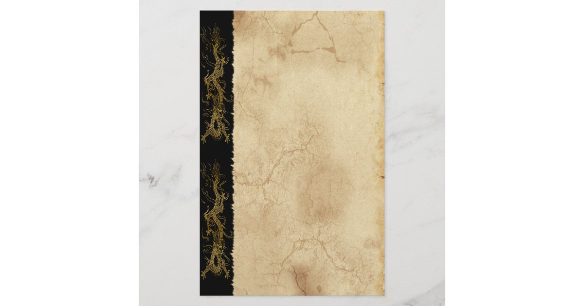 Gold Dragon Asian Parchment-effect Stationery | Zazzle