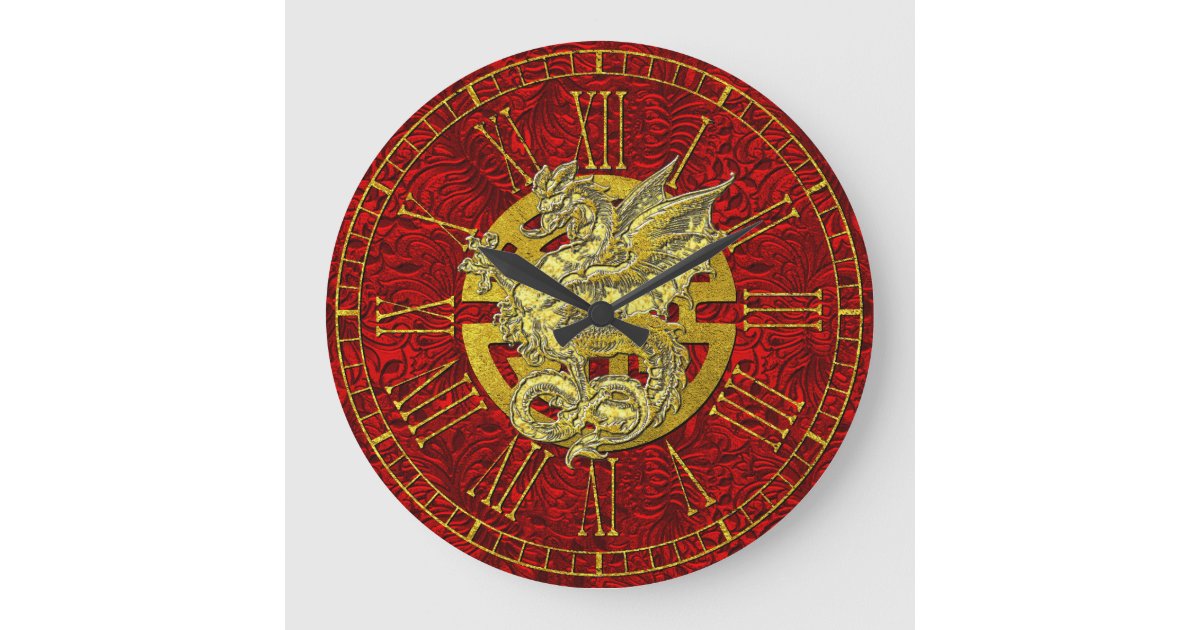 Gold Dragon Chinese Symbol Prosperity Large Clock | Zazzle