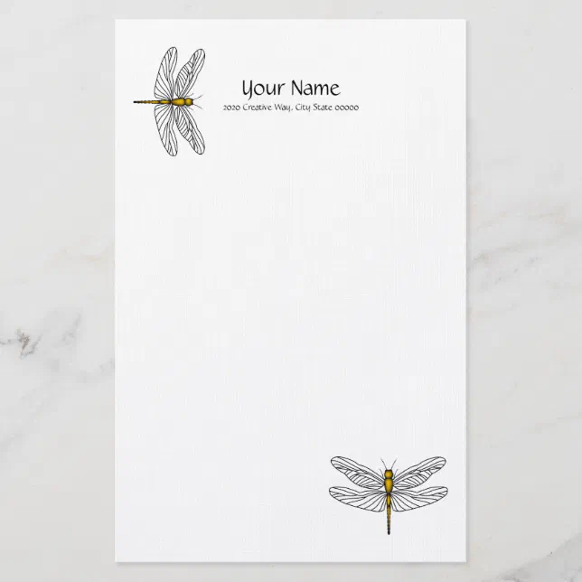 Gold Dragonfly Linen Stationary Stationery | Zazzle