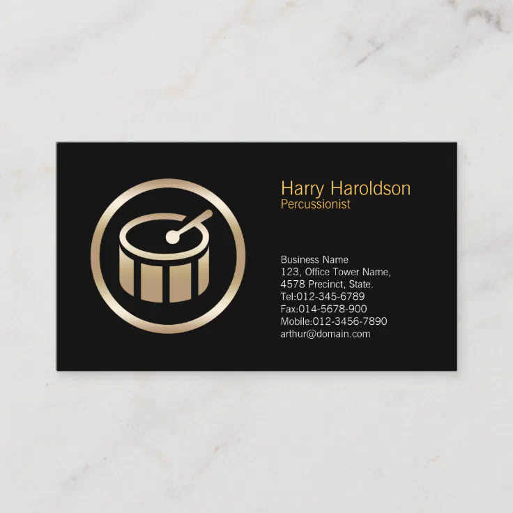 Gold Drum Icon Percussionist Business Card | Zazzle