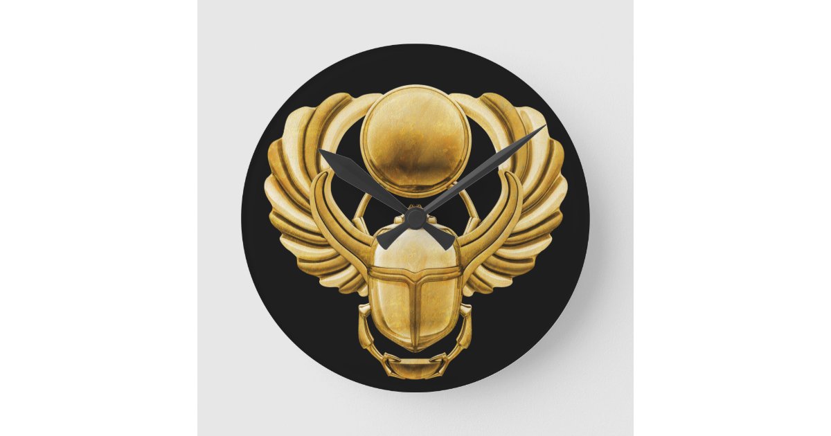 Gold Egyptian Scarab Round Clock | Zazzle