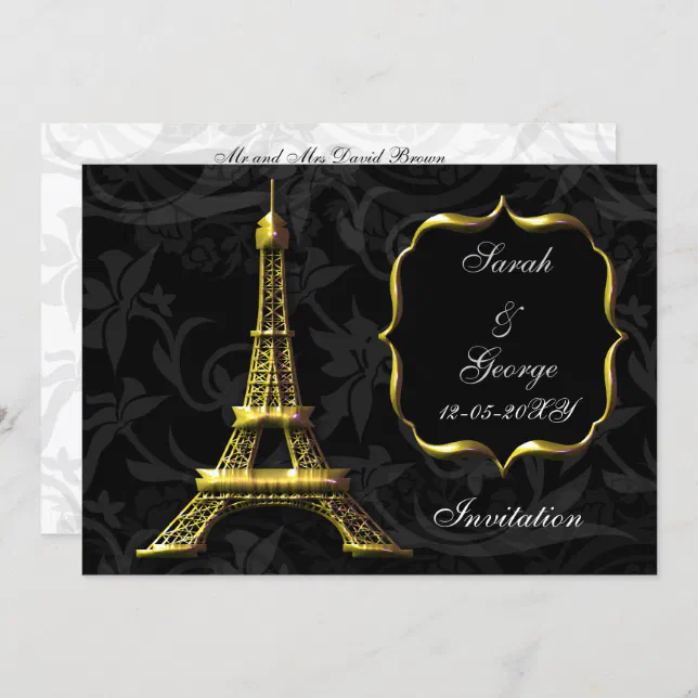 gold eiffel tower Paris wedding invitation | Zazzle