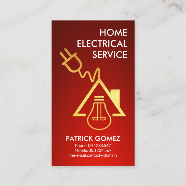 Gold Electric Power Plug Home Bulb Electrician Business Card | Zazzle