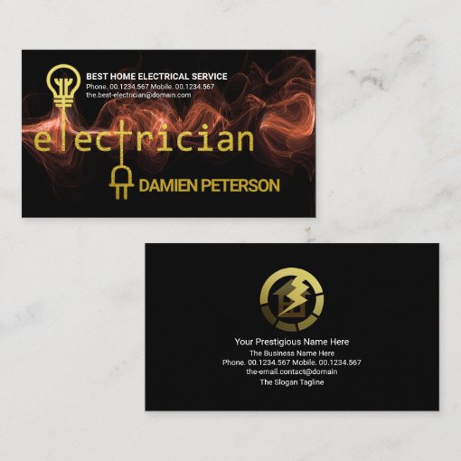 Gold Electrician Circuit Red Power Lightning Business Card | Zazzle