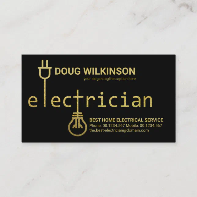 Gold Electrician Power Plug Bulb Signage Electric Business Card | Zazzle