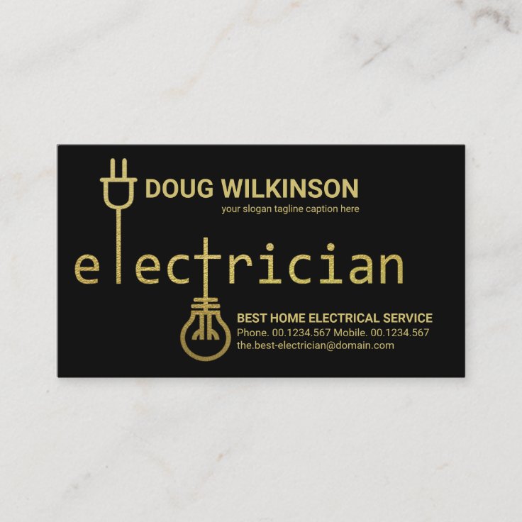 Gold Electrician Power Plug Bulb Signage Electric Business Card | Zazzle
