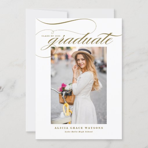 Gold Elegant Calligraphy Photo Graduation Invitation | Zazzle