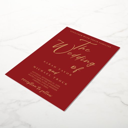 Gold Elegant calligraphy | Red Wedding invitation Foil Invitation | Zazzle