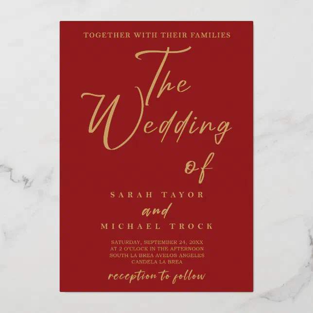 Gold Elegant calligraphy | Red Wedding invitation Foil Invitation | Zazzle