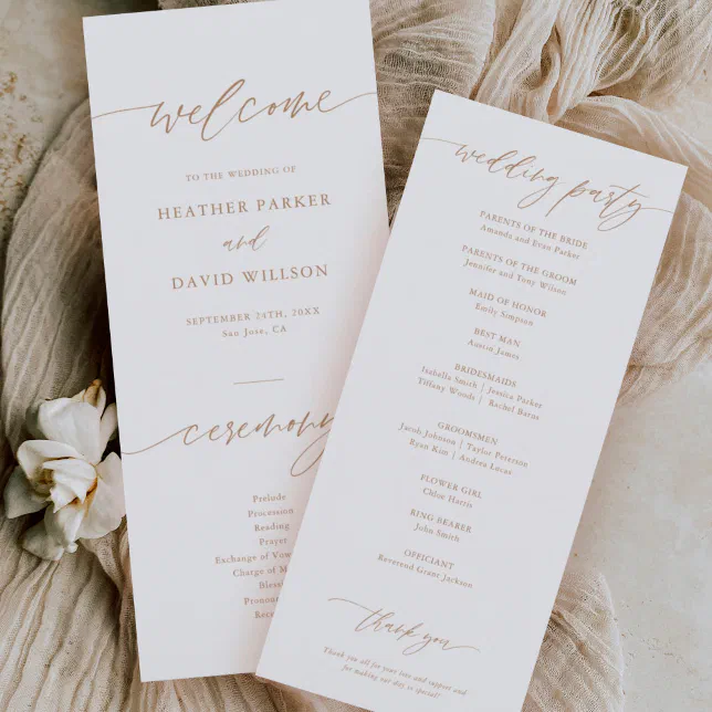 Gold Elegant Calligraphy Wedding Ceremony Program | Zazzle