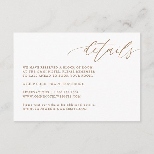 Gold Elegant Calligraphy Wedding Details Cards | Zazzle