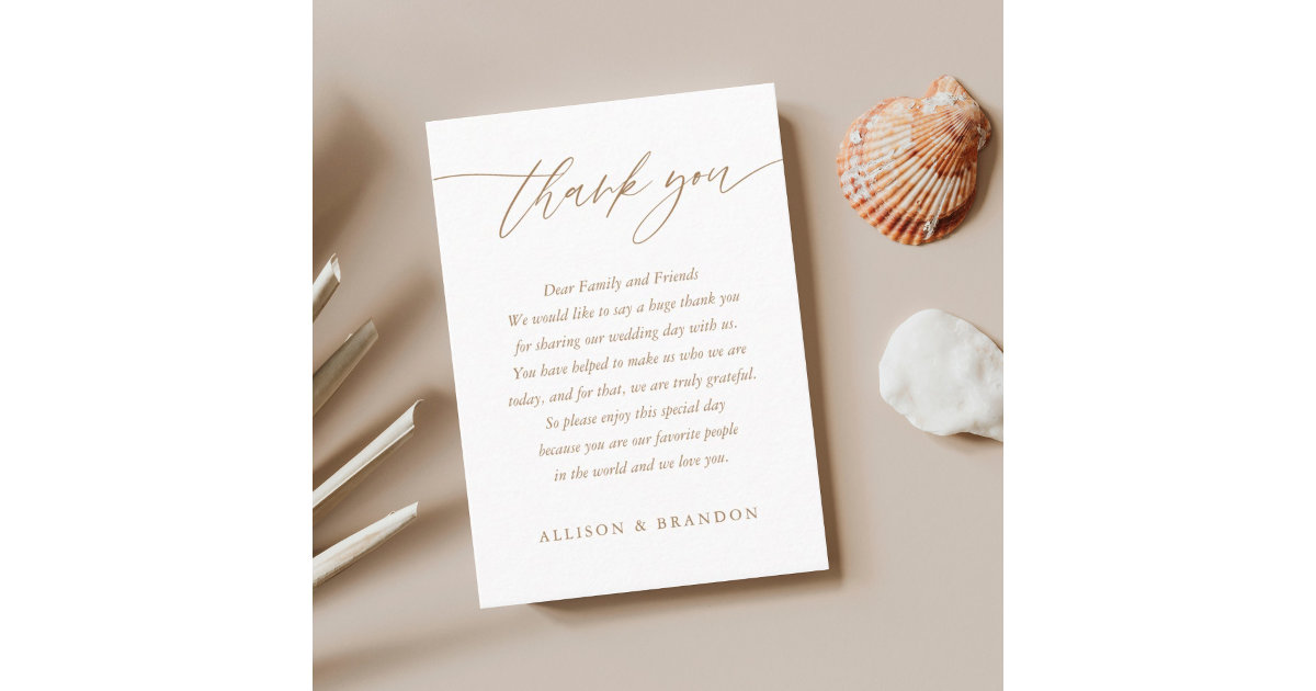 Gold Elegant Calligraphy Wedding Thank You Place Card | Zazzle