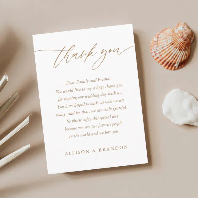 Gold Elegant Calligraphy Wedding Thank You Place Card | Zazzle