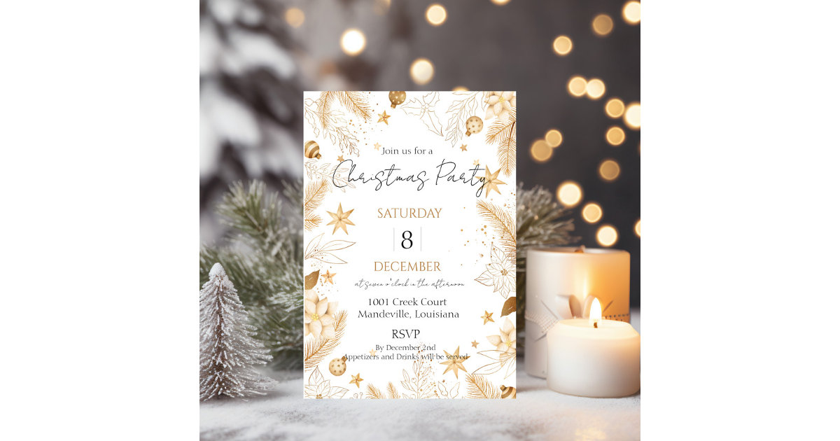 Gold Elegant Christmas Party Invitation | Zazzle