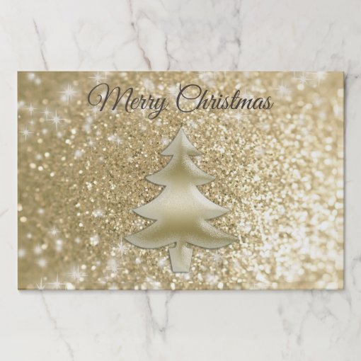 Gold elegant Christmas tree sparkle glittery Paper Placemat | Zazzle