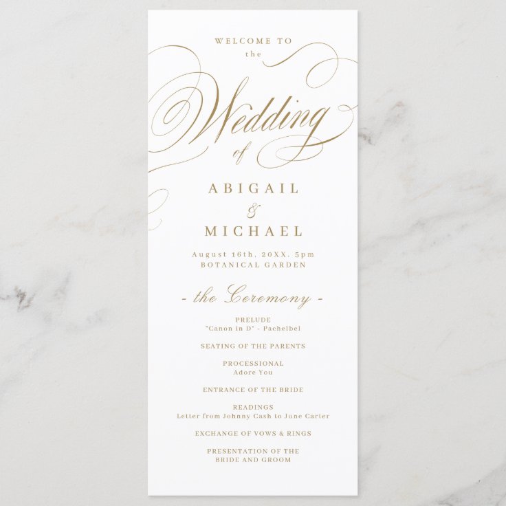 Gold elegant classic calligraphy vintage wedding program | Zazzle