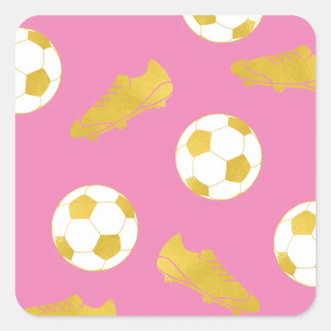 Gold Elegant Classic Soccer Cleats Ball Pink Girl Square Sticker | Zazzle