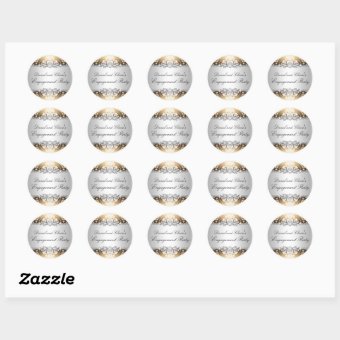 Gold Elegant Damask Engagement Party Sticker | Zazzle