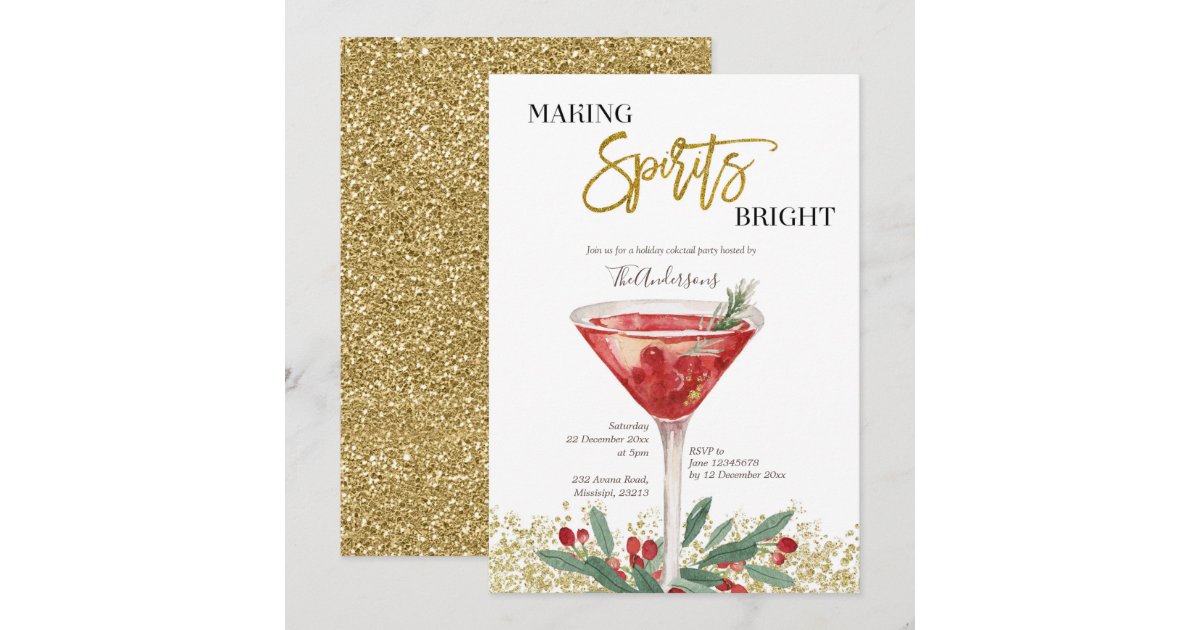 Gold Elegant Making Spirits Bright Cocktail Invitation | Zazzle