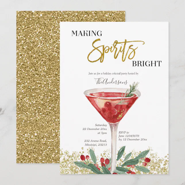 Gold Elegant Making Spirits Bright Cocktail Invitation | Zazzle