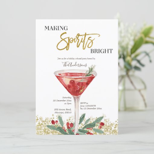 Gold Elegant Making Spirits Bright Cocktail Invitation | Zazzle