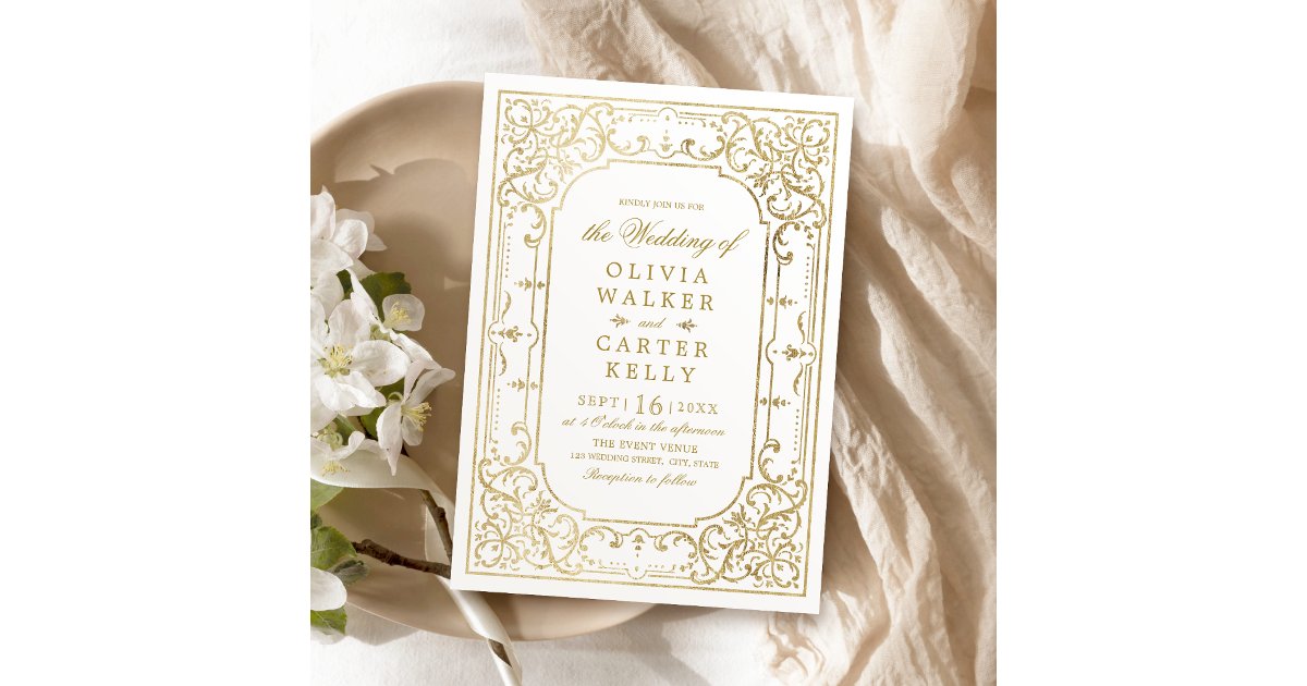 Gold elegant ornate romantic vintage wedding invitation | Zazzle