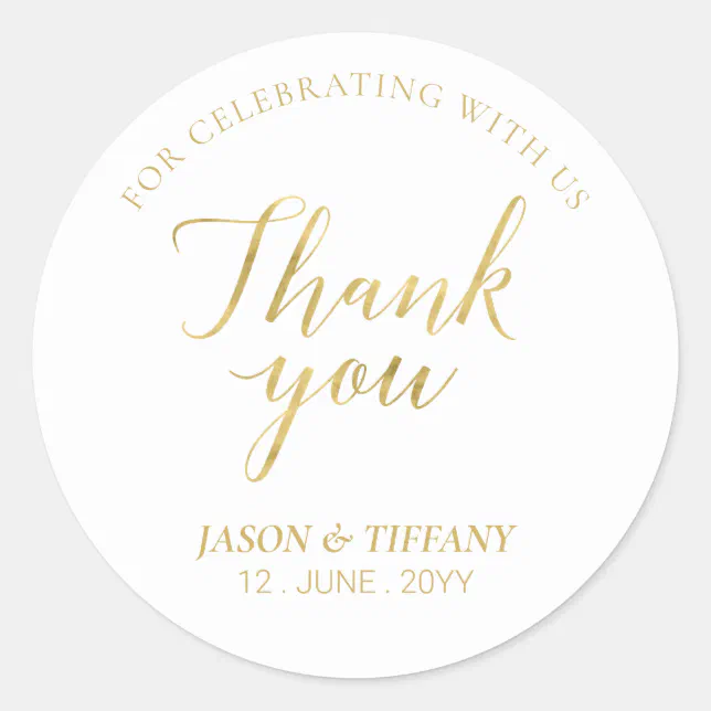 Gold | Elegant Party Favor Thank you Classic Round Sticker | Zazzle