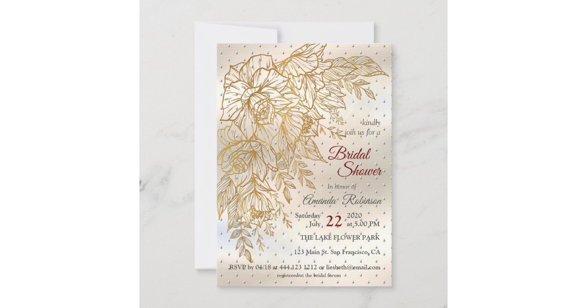 Gold Elegant Rose line drawing Invitation | Zazzle