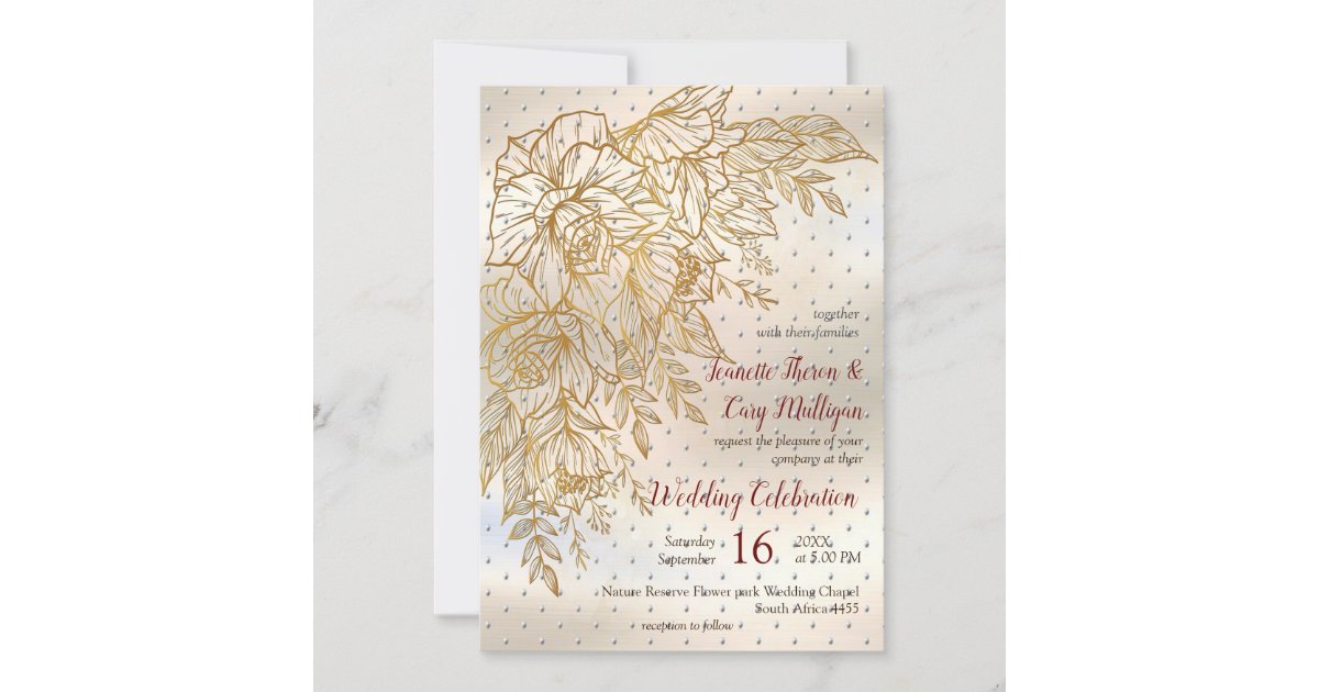 Gold Elegant Rose line drawing Invitation | Zazzle
