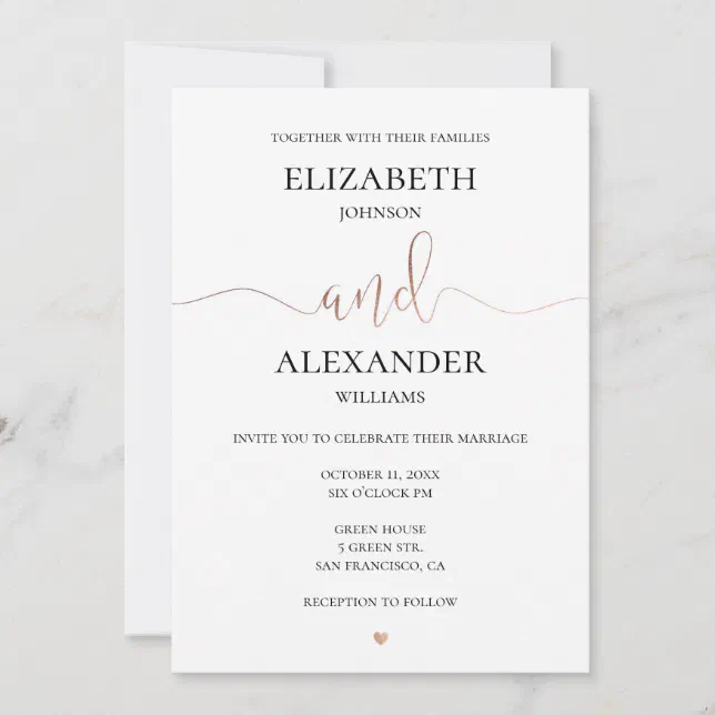 Gold elegant simple wedding. Calligraphy details Invitation | Zazzle