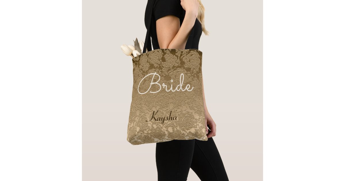 Gold Elegant Wedding Bride Tote Bag | Zazzle