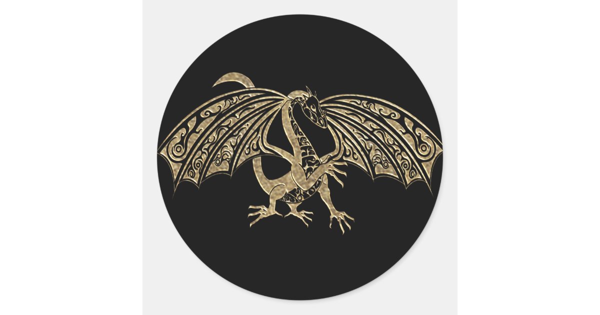 Gold Embossed Dragon Fantasy Classic Round Sticker | Zazzle