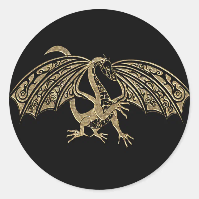 Gold Embossed Dragon Fantasy Classic Round Sticker | Zazzle