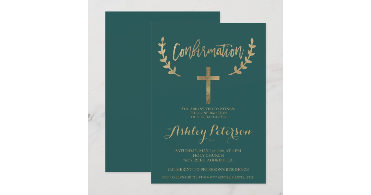 Gold emerald elegant typography confirmation invitation | Zazzle